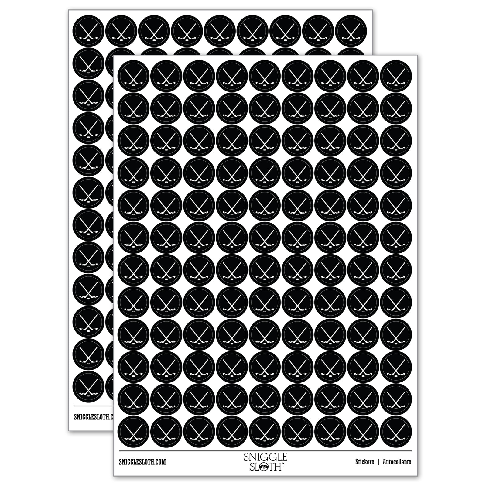 Crossed Hockey Sticks and Puck 200+ Round Stickers - Black - Gloss ...