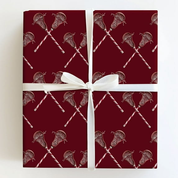 Crossed Lacrosse Sticks Burgundy Sports Themed Gift Wrapping Paper ...