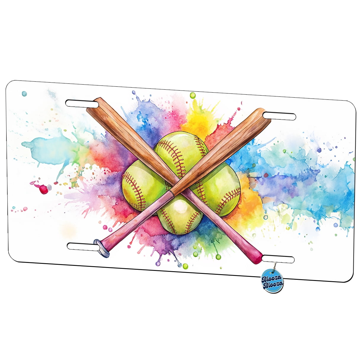 Crossed Softball Bats And Balls Watercolor Metal Novelty License Plate ...