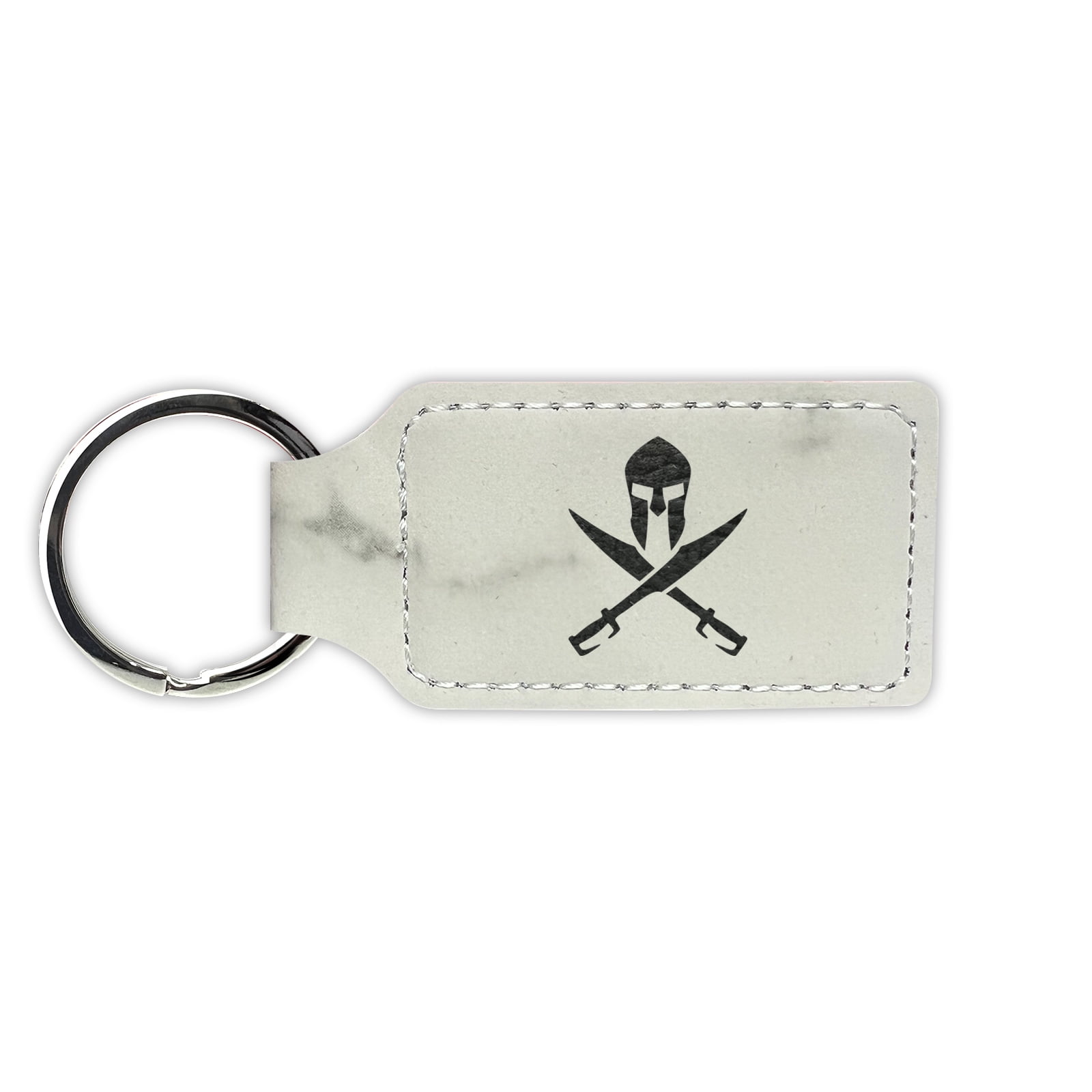 Crossed Spartan Sword Keychain Leatherette Rectangle - Laser Engraved ...