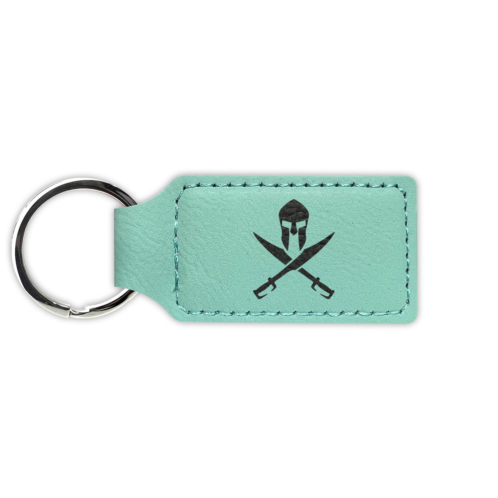 Crossed Spartan Sword Keychain Leatherette Rectangle - Laser Engraved ...