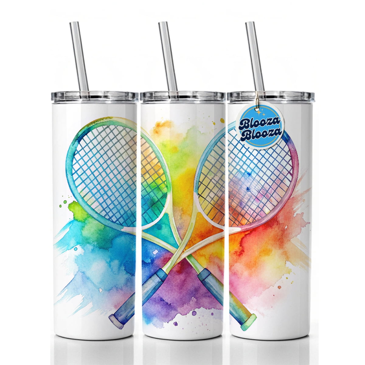 Crossed Tennis Rackets Watercolor 20oz Insulated Water Bottle Skinny ...