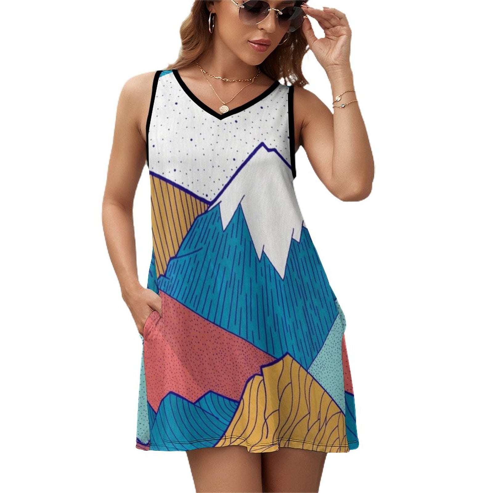 Crosshatch Sky Sweetheart Knot Flared Dress Fashion Design Large Size ...