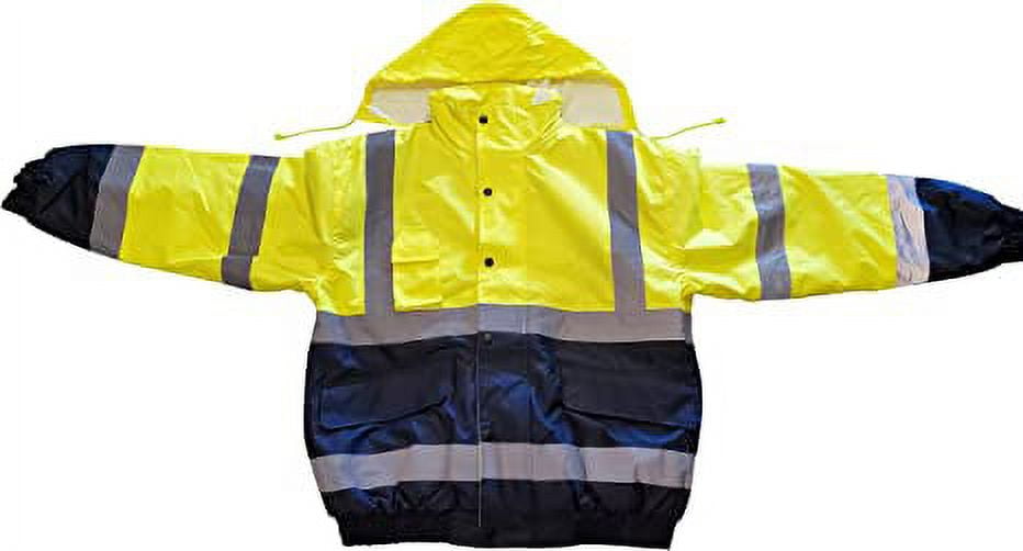 Crossing Guard Reflective Safety Jacket Hideaway Hood Coat Neon Yellow ...