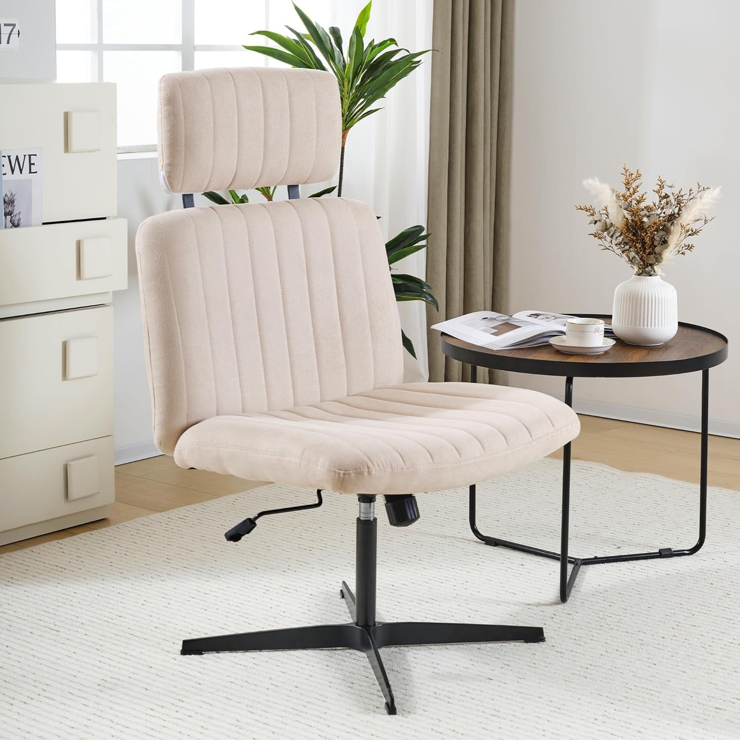 Crossleg Armless Chair with Headrest Tilt Office Computer Chair Without ...