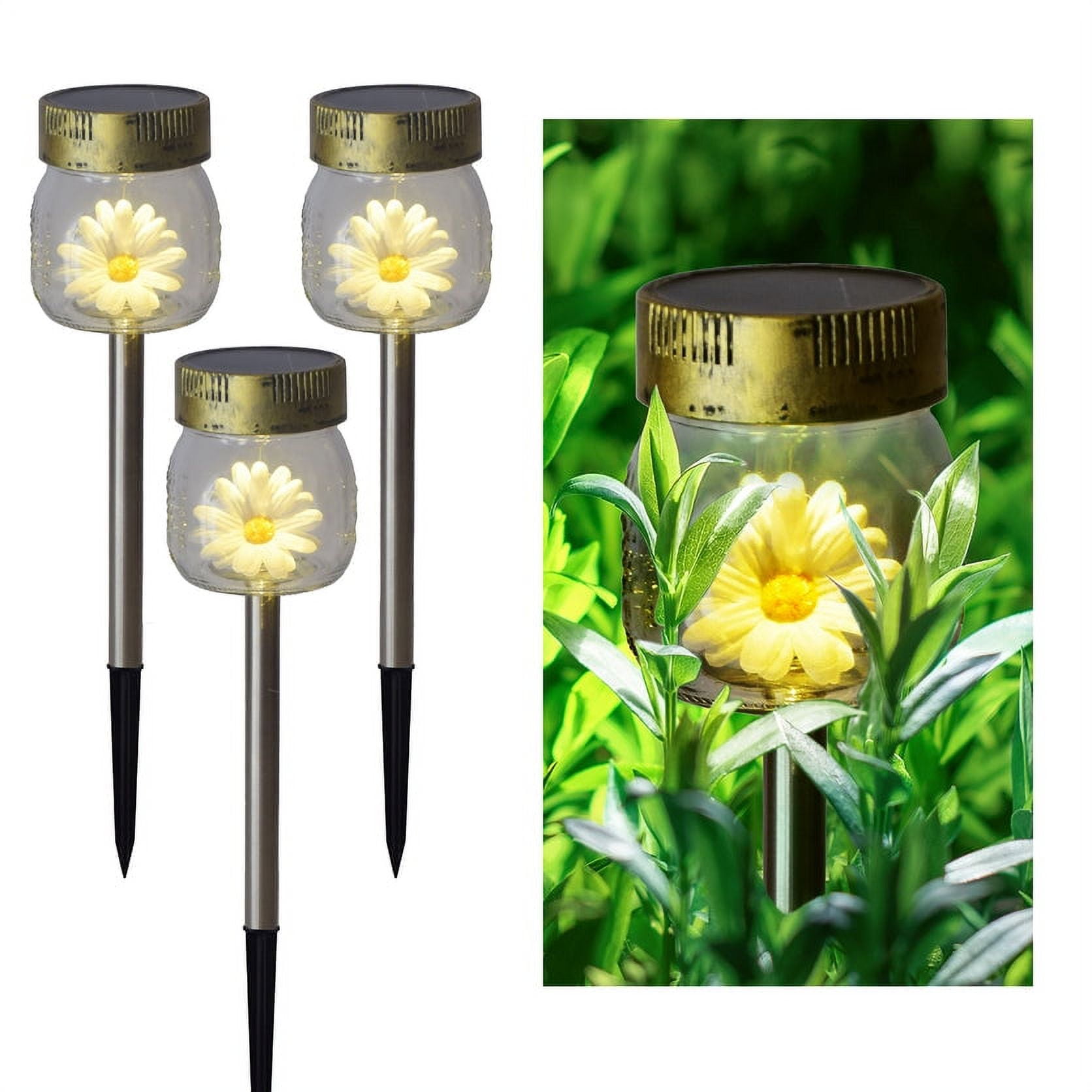 Crosslight 3-Pack Daisy Flower in a Jar Solar Garden Lights - Walmart.com