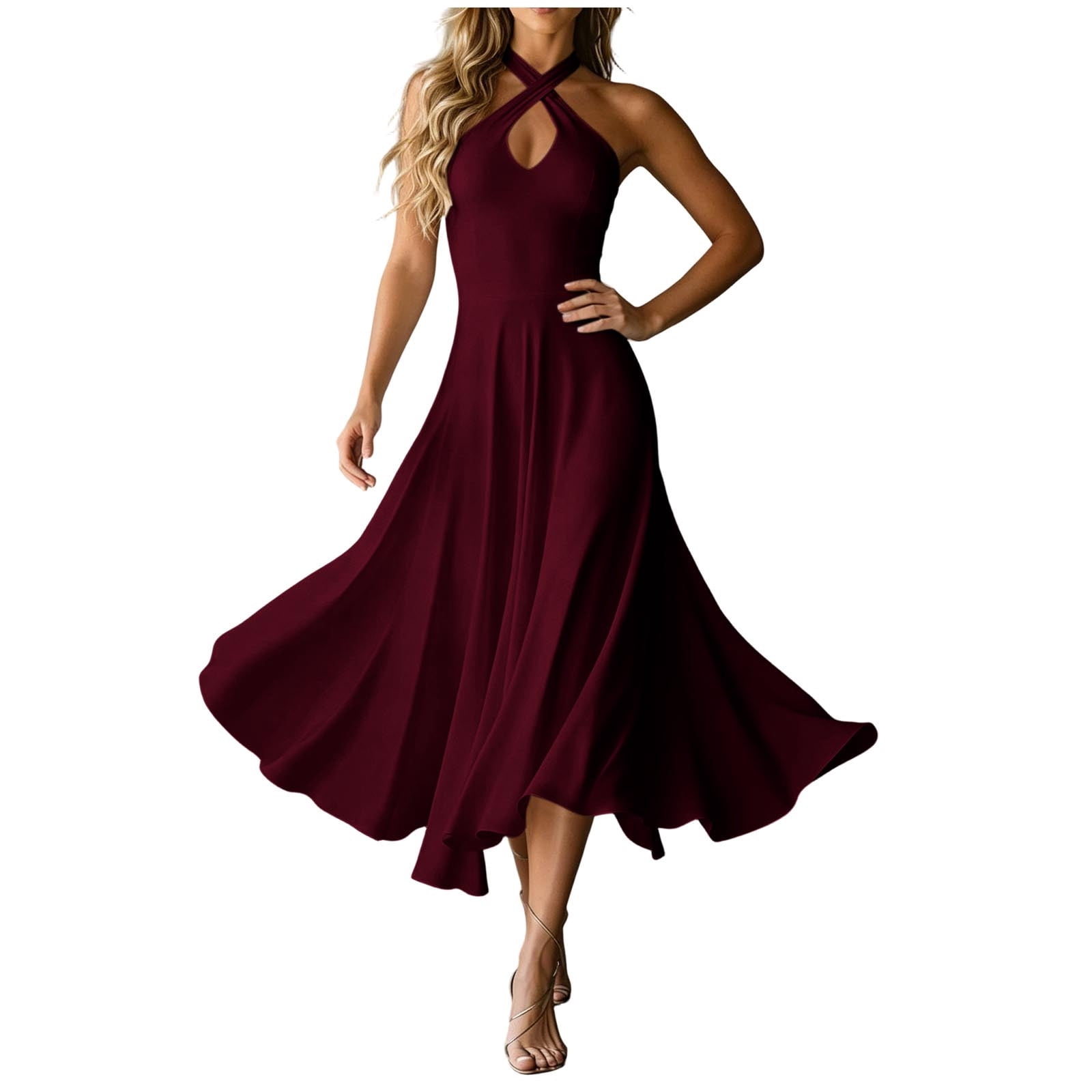 Crossover Halter Swing Cocktail Dresses for Women Elegant Sleeveless A ...