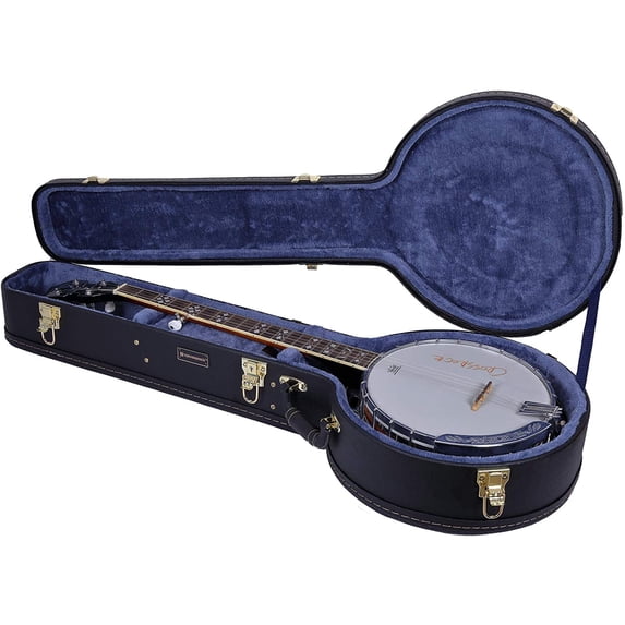 Crossrock Deluxe Wood Hard Case for 5 String Resonator Banjo with Snug ...