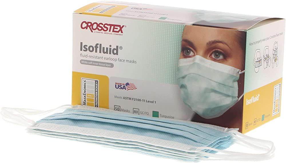 Crosstex GCITQ Isofluid Earloop Face Masks ASTM Level 1 Turquoise 50/Bx ...