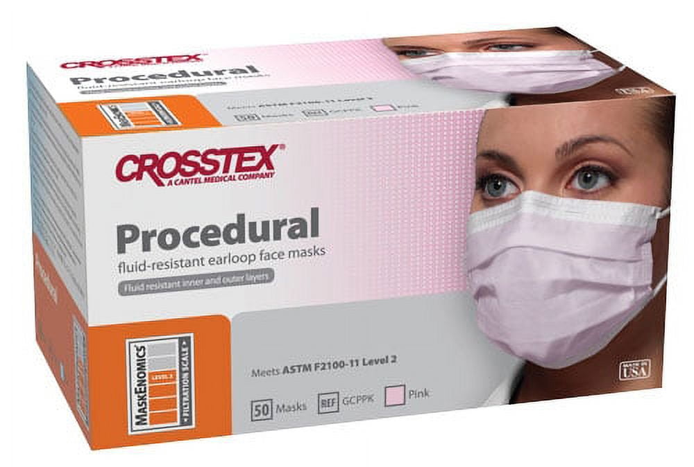 Crosstex GCPPK Procedural Earloop Face Masks ASTM Level 2 Pink 50/Bx ...