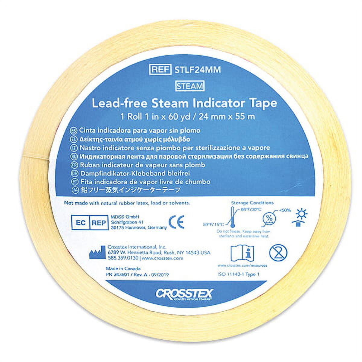 Crosstex STLF24MM Lead-free Steam Indicator Tape 1" 24mm x 55m 60 Yards ...