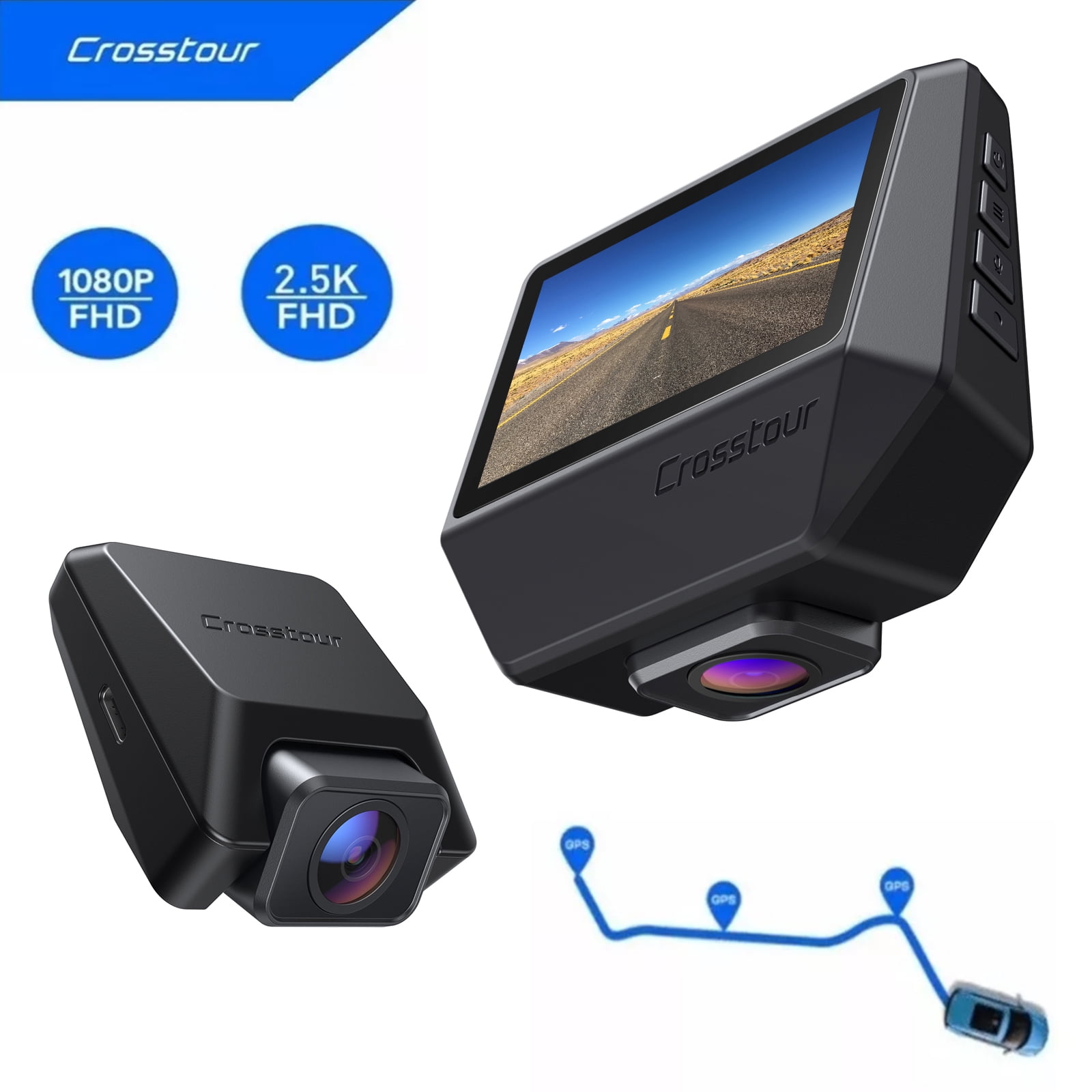 Crosstour Dash Cam Front and Rear, Dash Camera for Cars 2.5K GPS, 3 ...