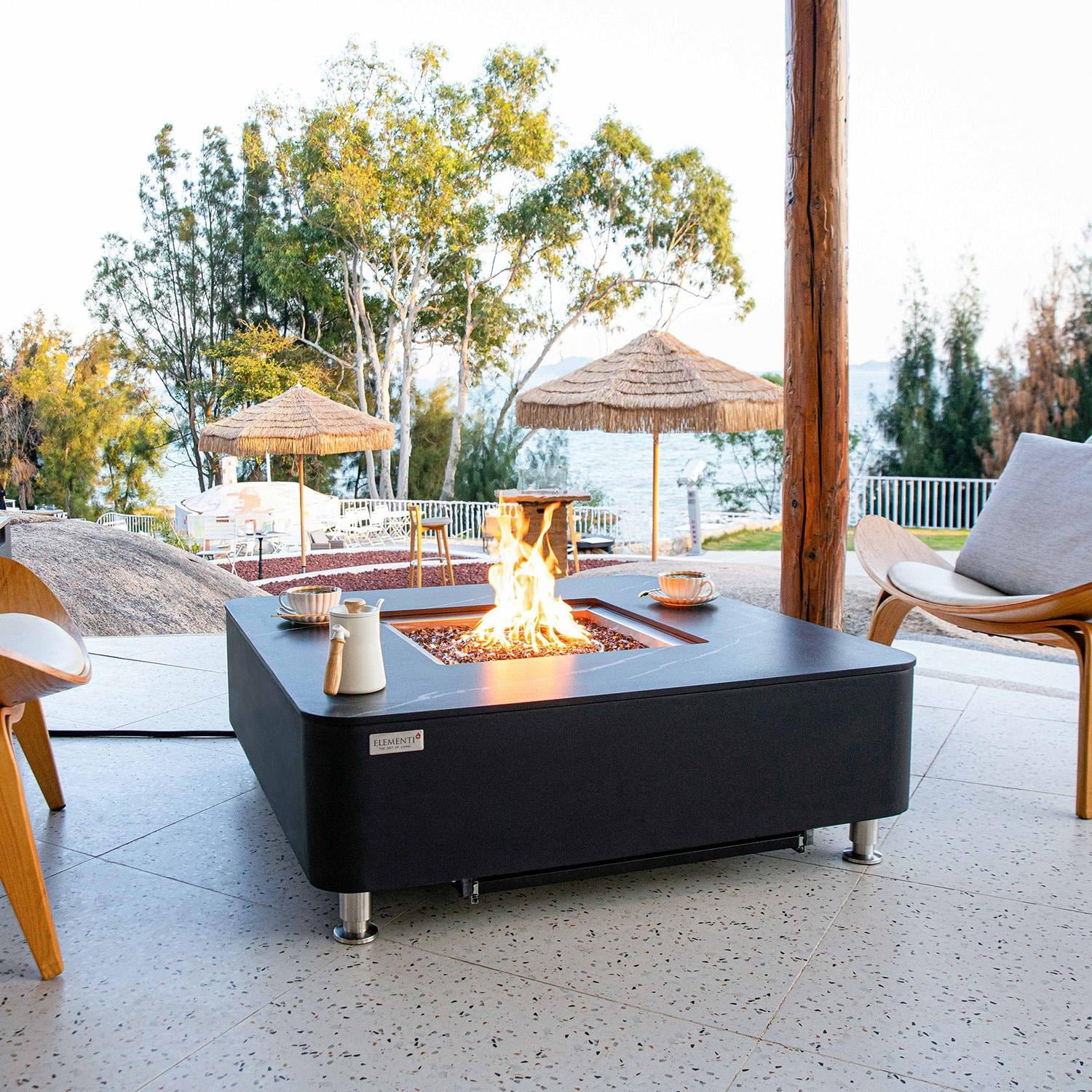 Crossview 42 Inch Square Porcelain Propane Fire Pit Table in Black By ...