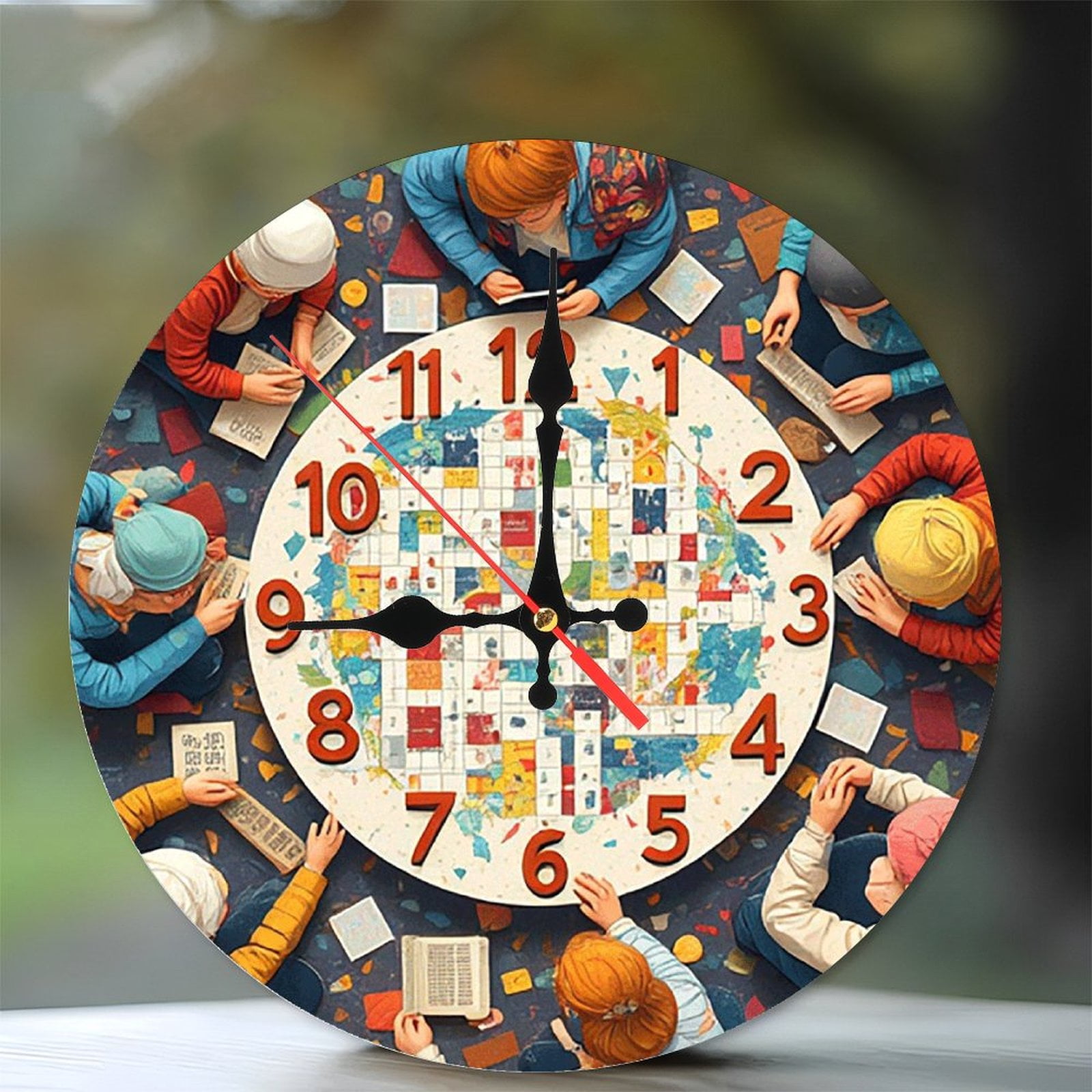 Crossword Puzzle Clock Wall Art Home Decor 10-Inch Silent Wooden Wall ...