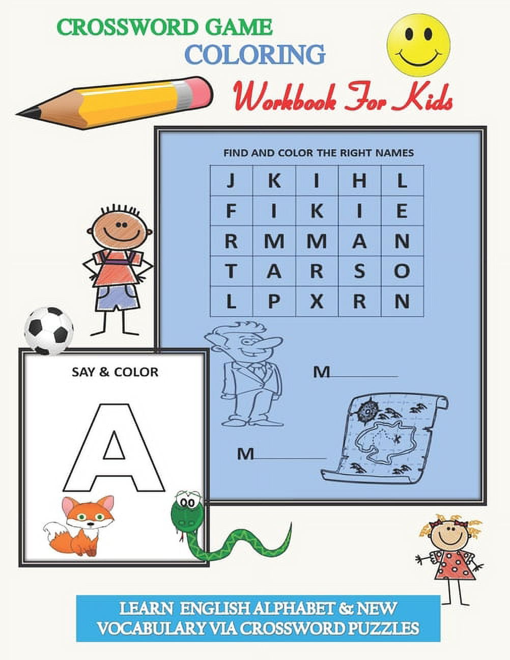 Crossword game coloring workbook for kids, learn english alphabet & new ...