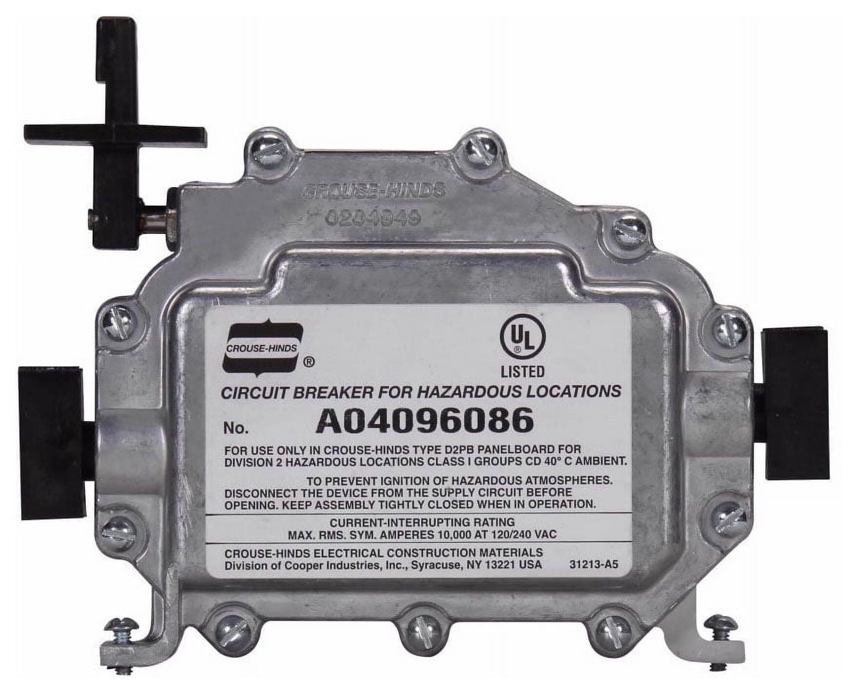 Crouse-Hinds D2CB11 15, Panelboard Circuit Breaker, D2Pb Division 2 Cir ...