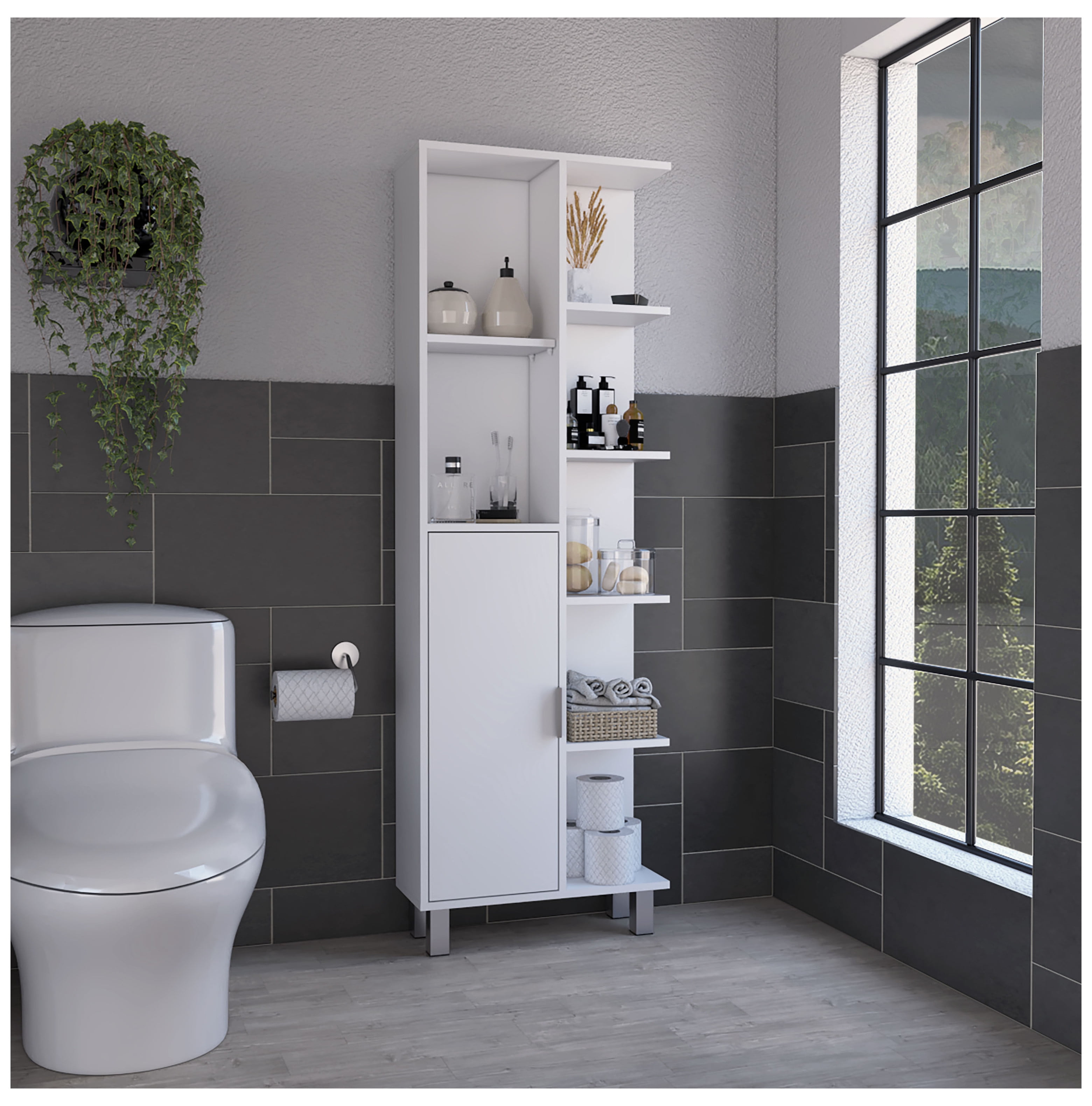 Crovie Linen 63-inch High Bathroom Cabinet Linen Storage Cabinet with ...