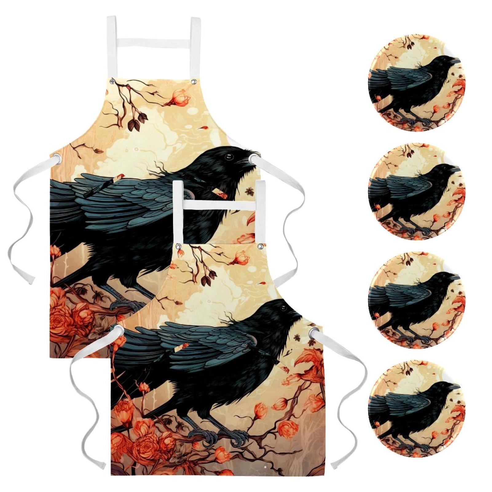Crow 2 Pack Waterproof Button Sets with Pockets and Badge **Art Apron ...