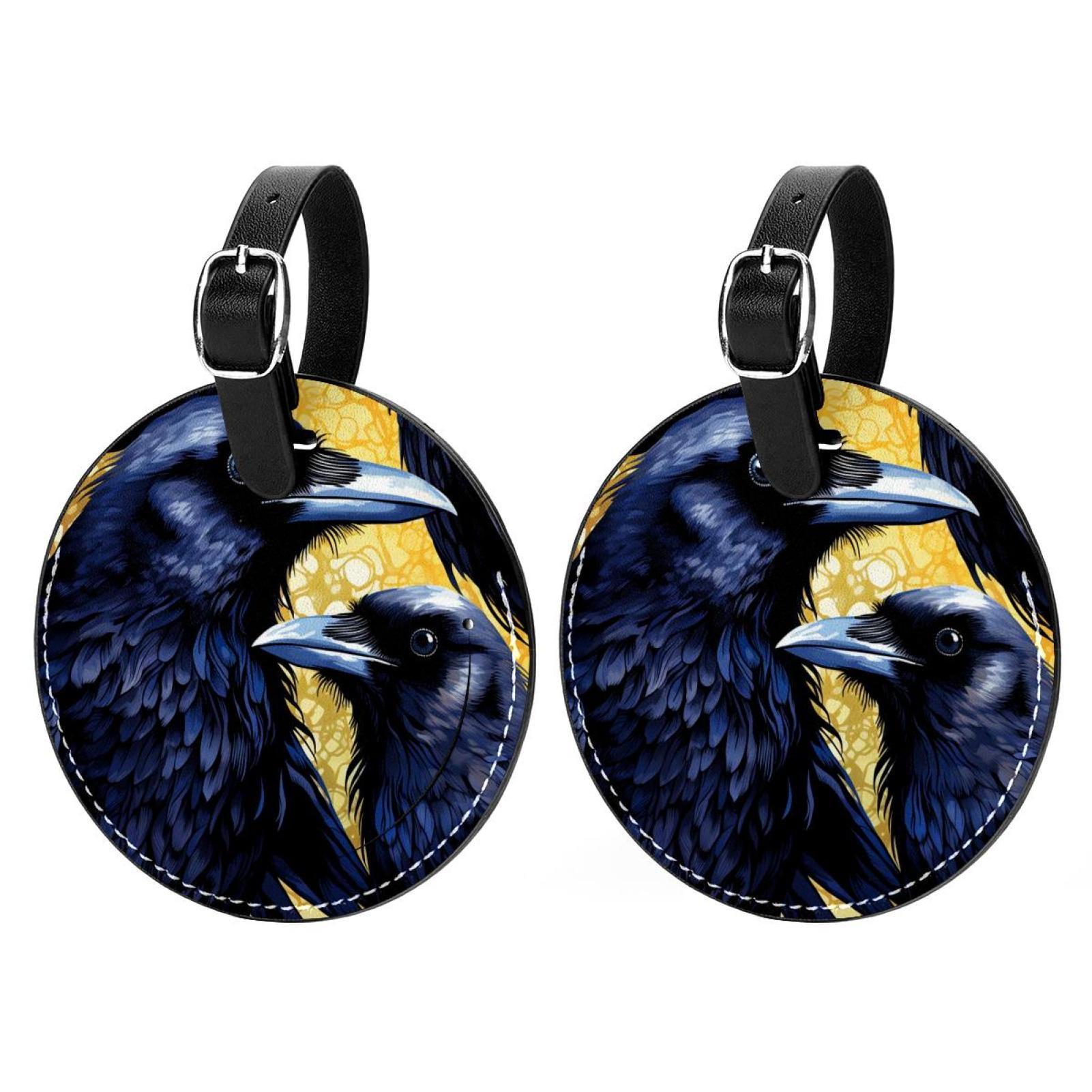 Crow 2Pcs PU Leather Round Luggage Tags with Privacy Cover and Name ID ...