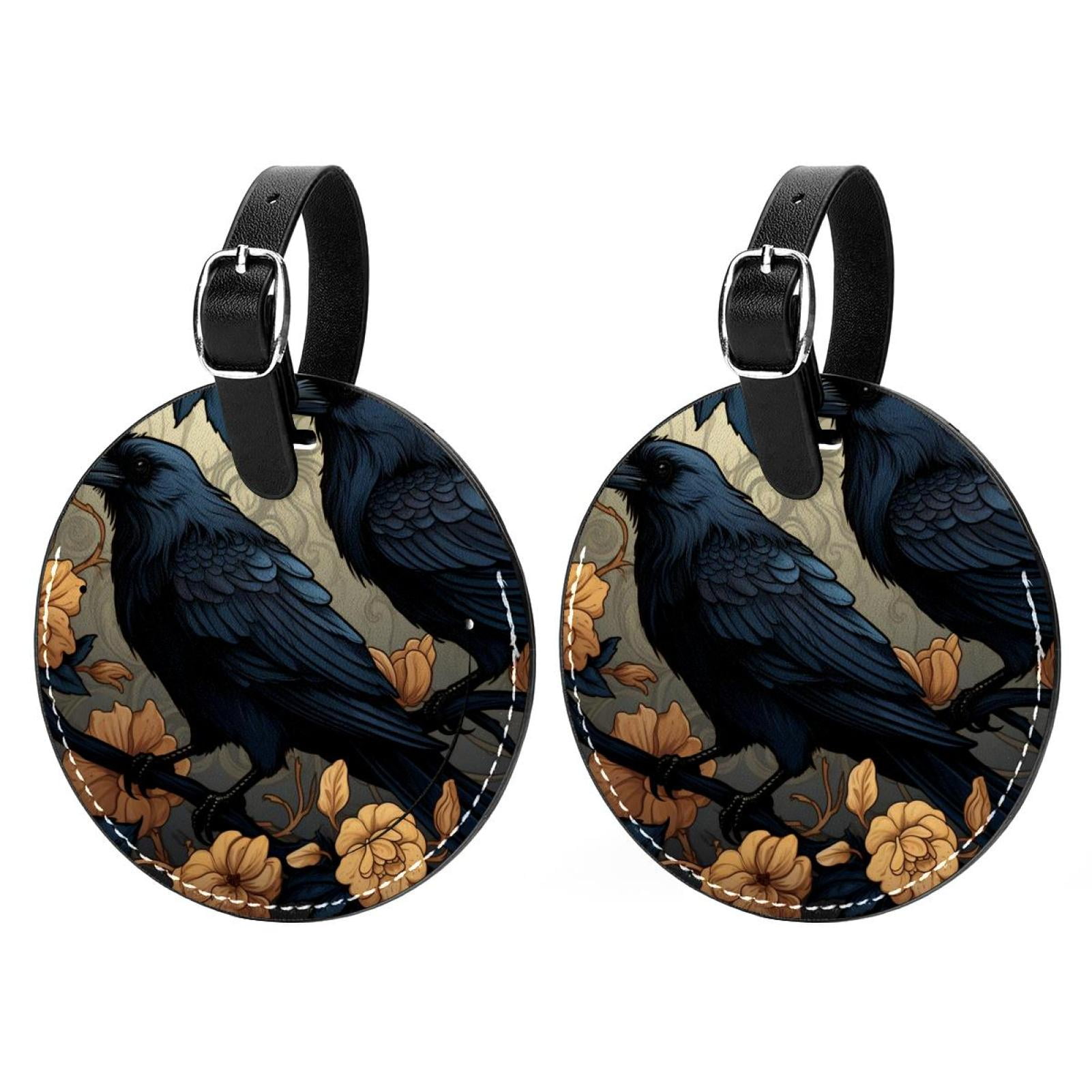 Crow 2Pcs PU Leather Round Luggage Tags with Privacy Cover and Name ID ...