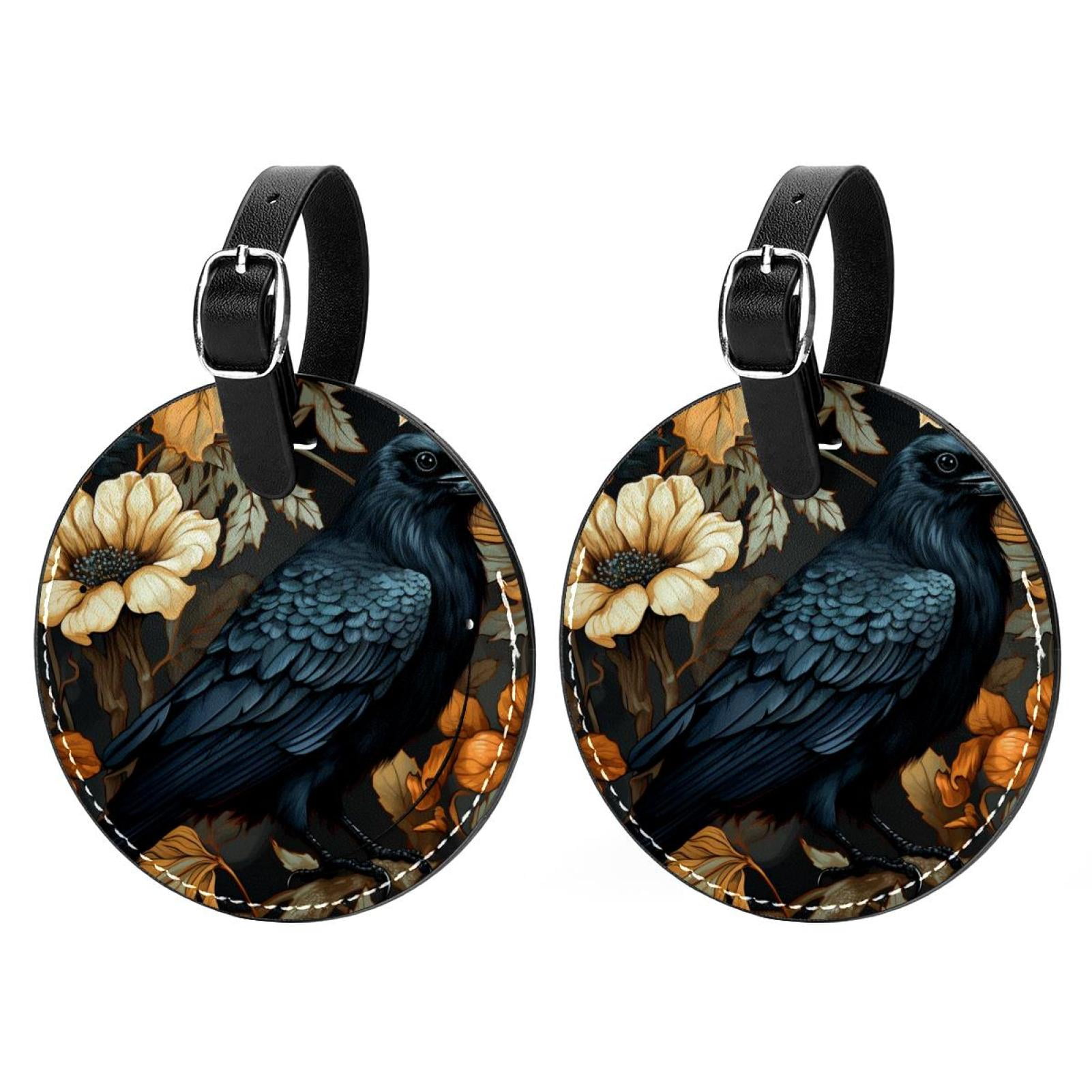 Crow 2Pcs PU Leather Round Luggage Tags with Privacy Cover and Name ID ...