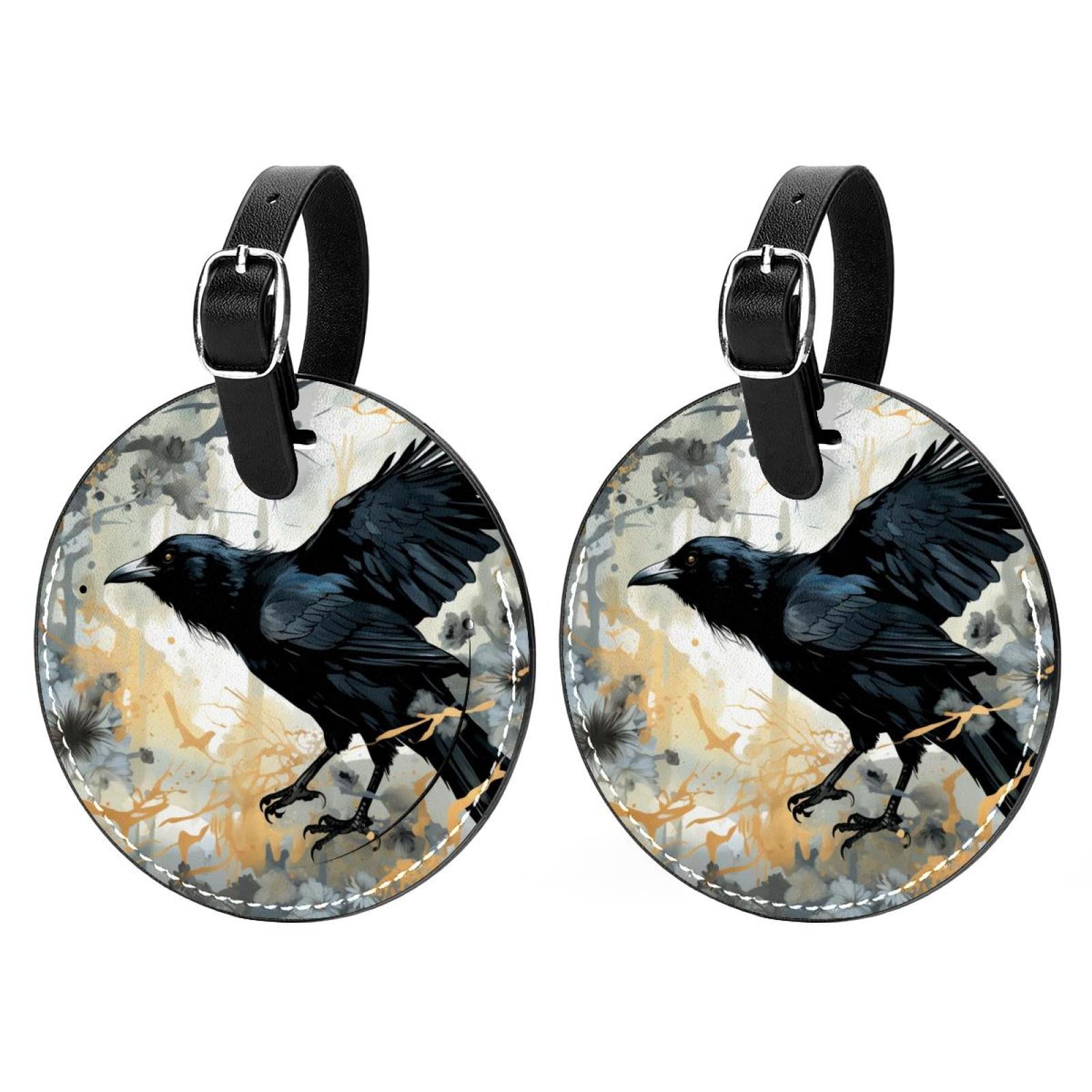 Crow 2Pcs PU Leather Round Luggage Tags with Privacy Cover and Name ID ...