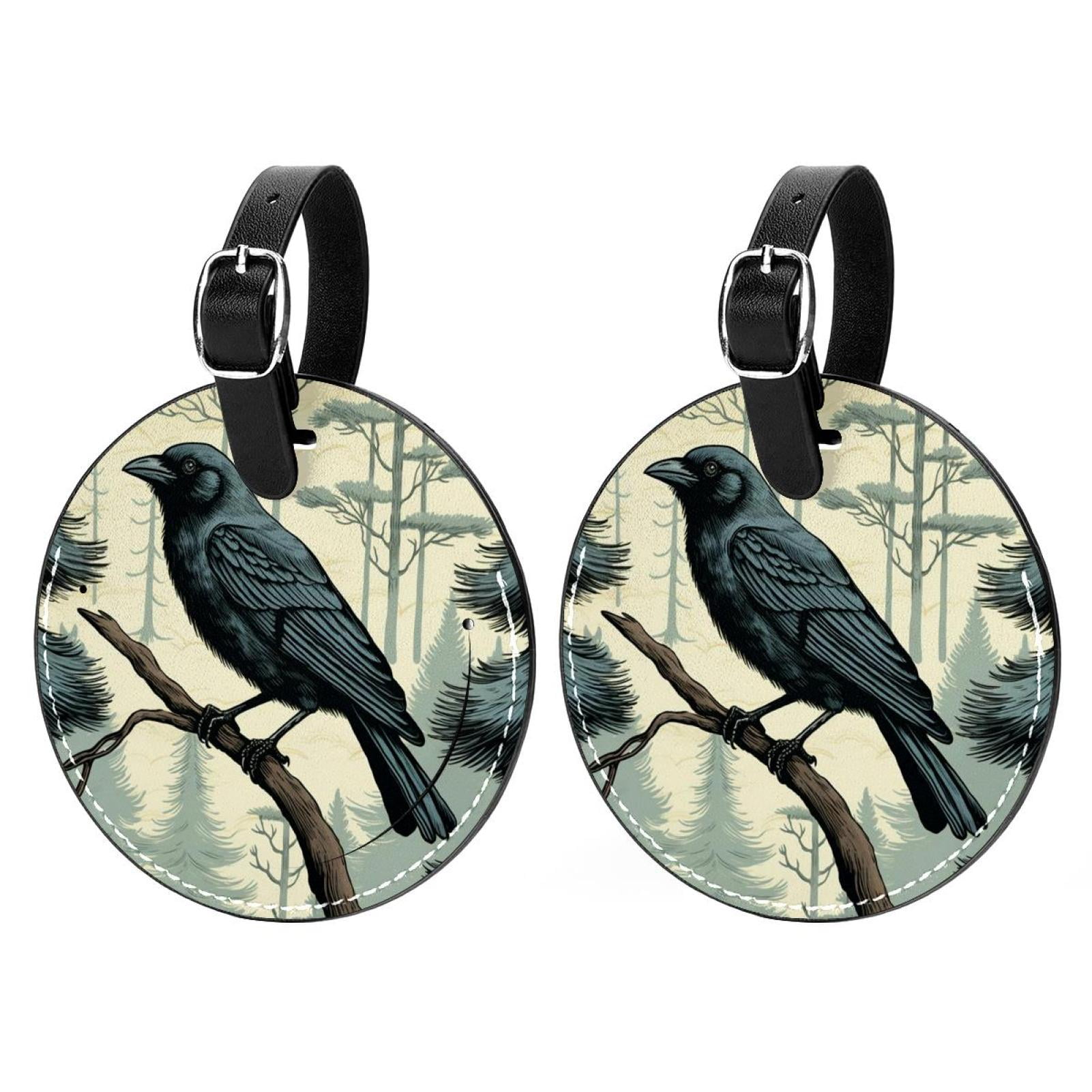 Crow 2Pcs PU Leather Round Luggage Tags with Privacy Cover and Name ID ...