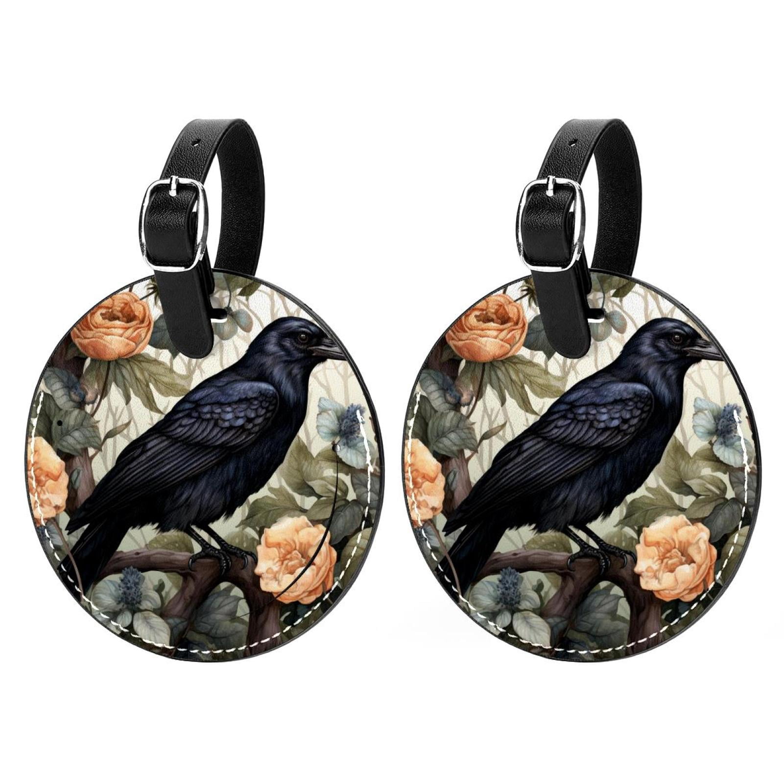 Crow 2Pcs PU Leather Round Luggage Tags with Privacy Cover and Name ID ...
