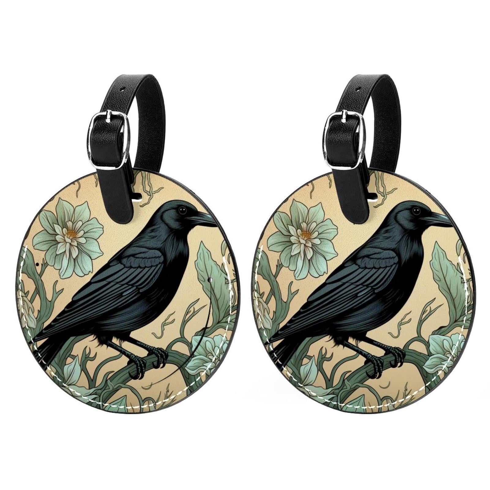 Crow 2Pcs PU Leather Round Luggage Tags with Privacy Cover and Name ID ...