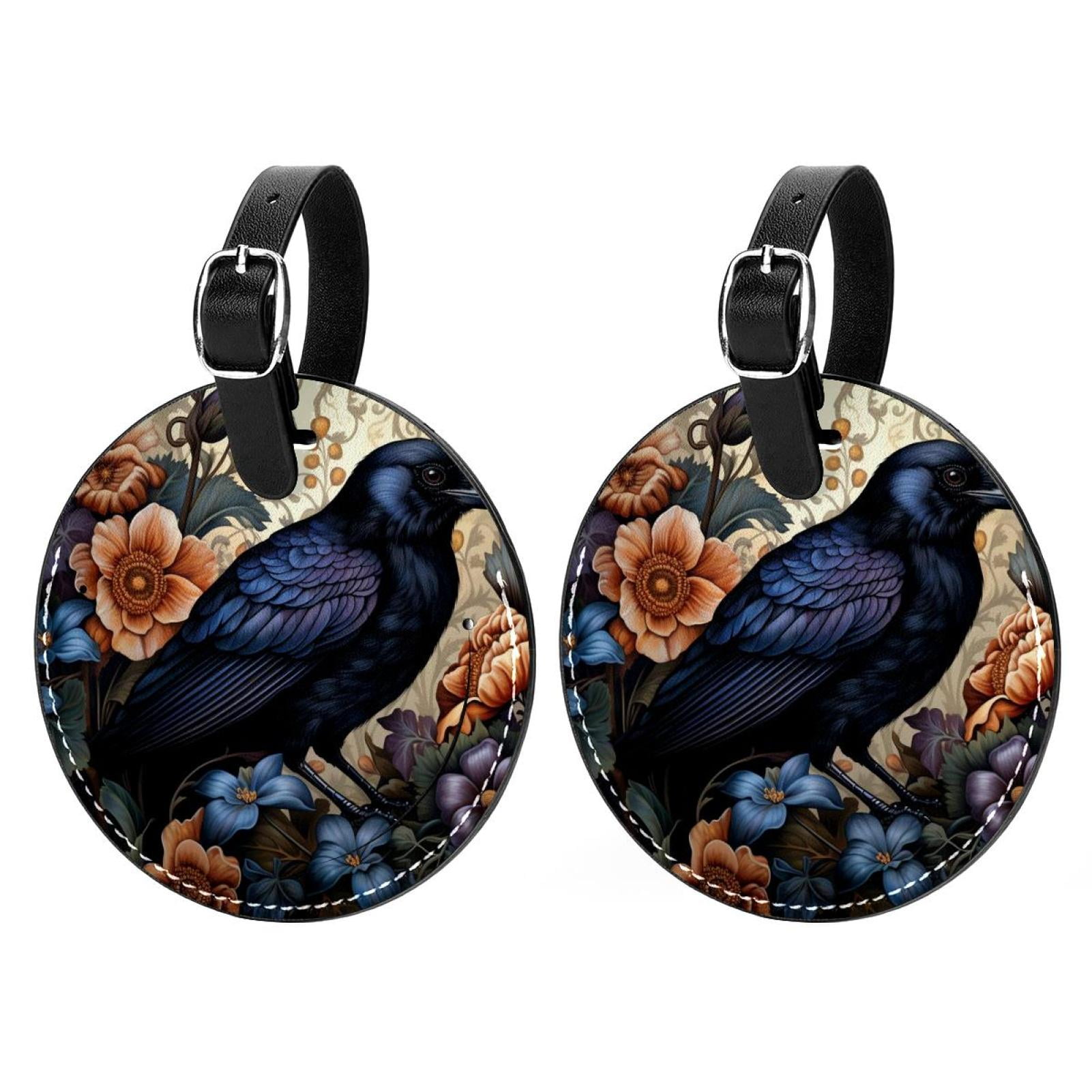 Crow 2Pcs PU Leather Round Luggage Tags with Privacy Cover and Name ID ...
