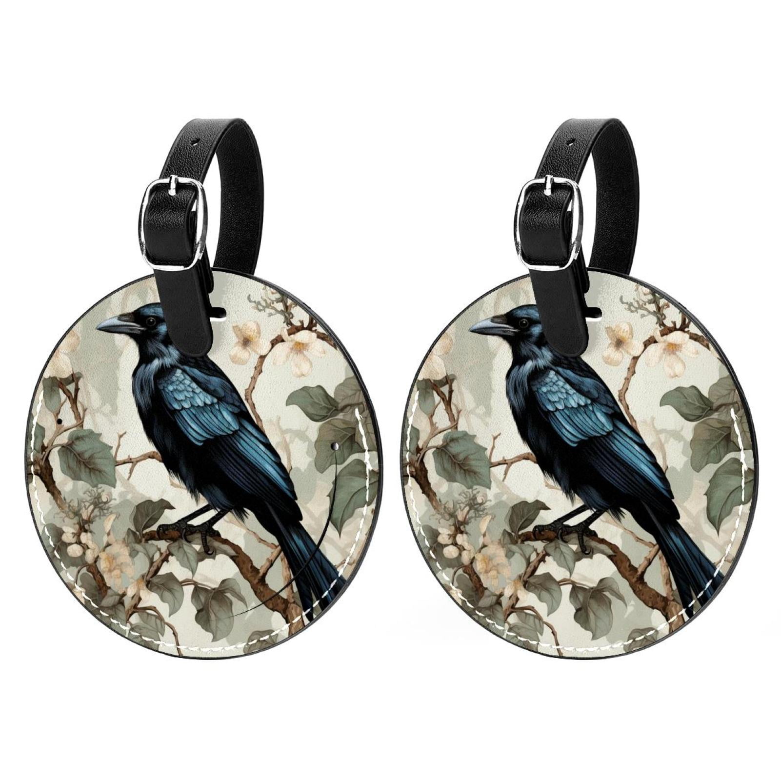 Crow 2Pcs PU Leather Round Luggage Tags with Privacy Cover and Name ID ...
