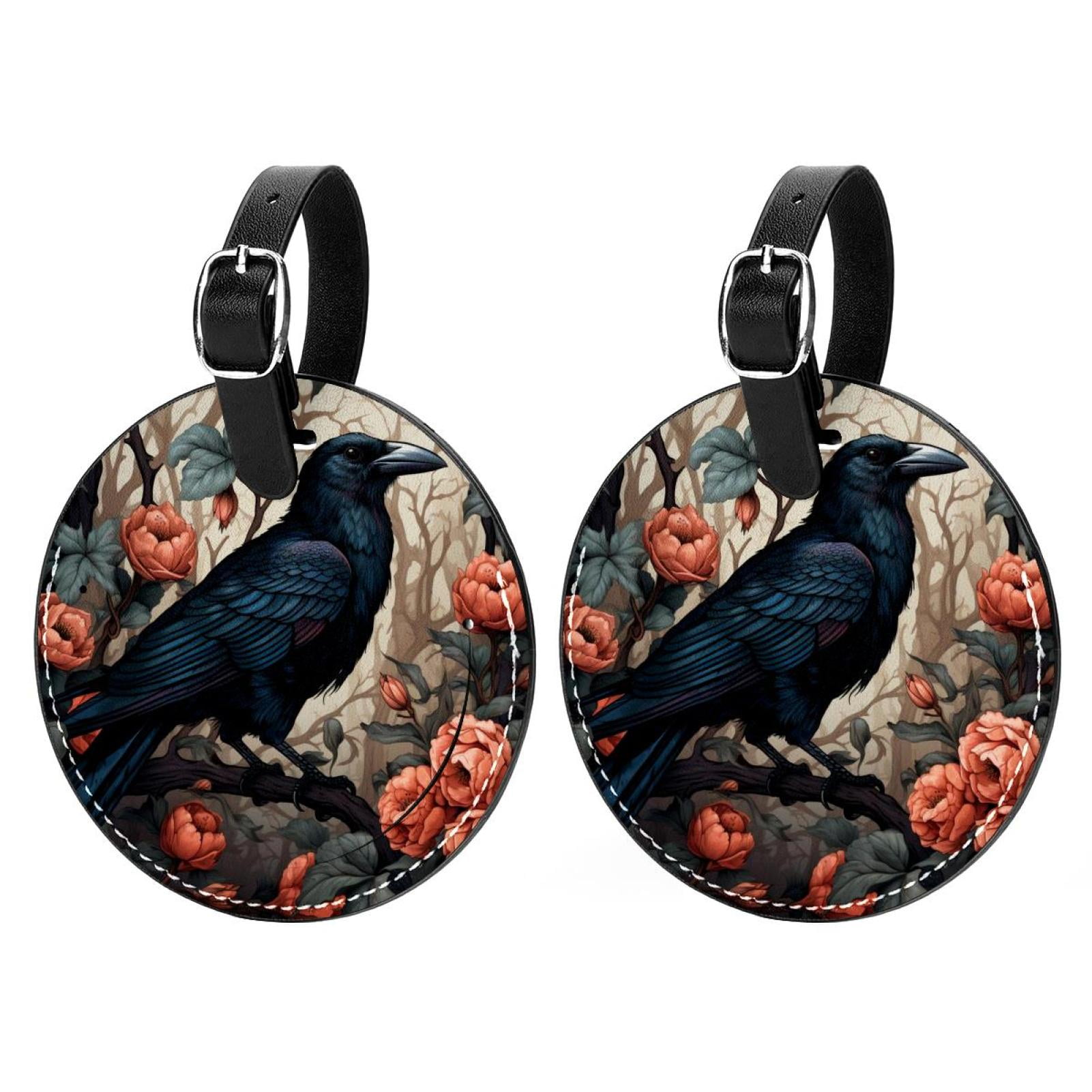 Crow 2Pcs PU Leather Round Luggage Tags with Privacy Cover and Name ID ...