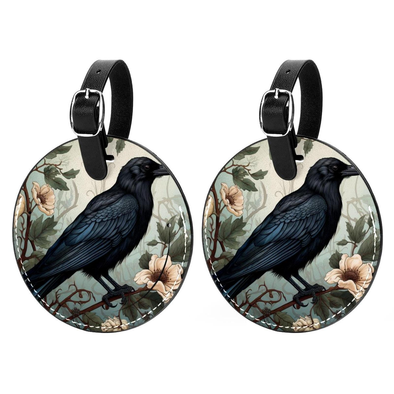 Crow 2Pcs PU Leather Round Luggage Tags with Privacy Cover and Name ID ...