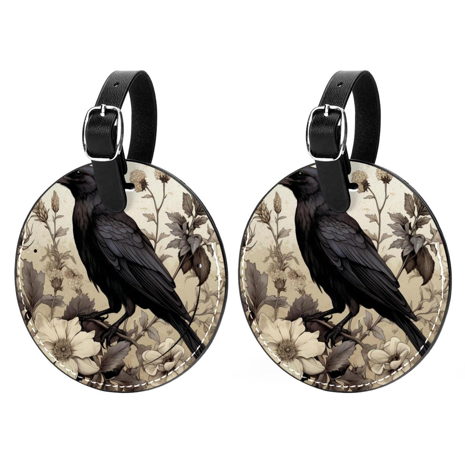 Crow 2Pcs PU Leather Round Luggage Tags with Privacy Cover and Name ID ...