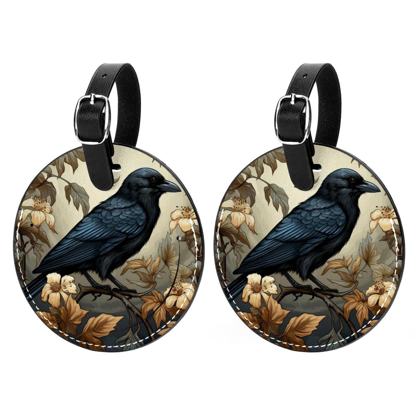 Crow 2pcs PU Leather Round Bag Tags with Privacy Cover and Name ID Tag ...