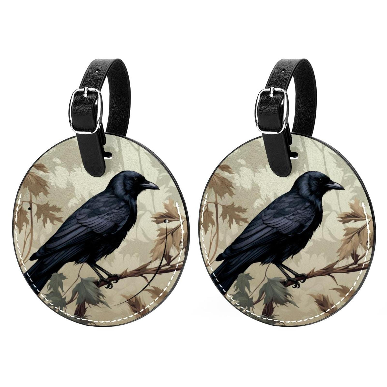 Crow 2pcs PU Leather Round Bag Tags with Privacy Cover and Name ID Tag ...