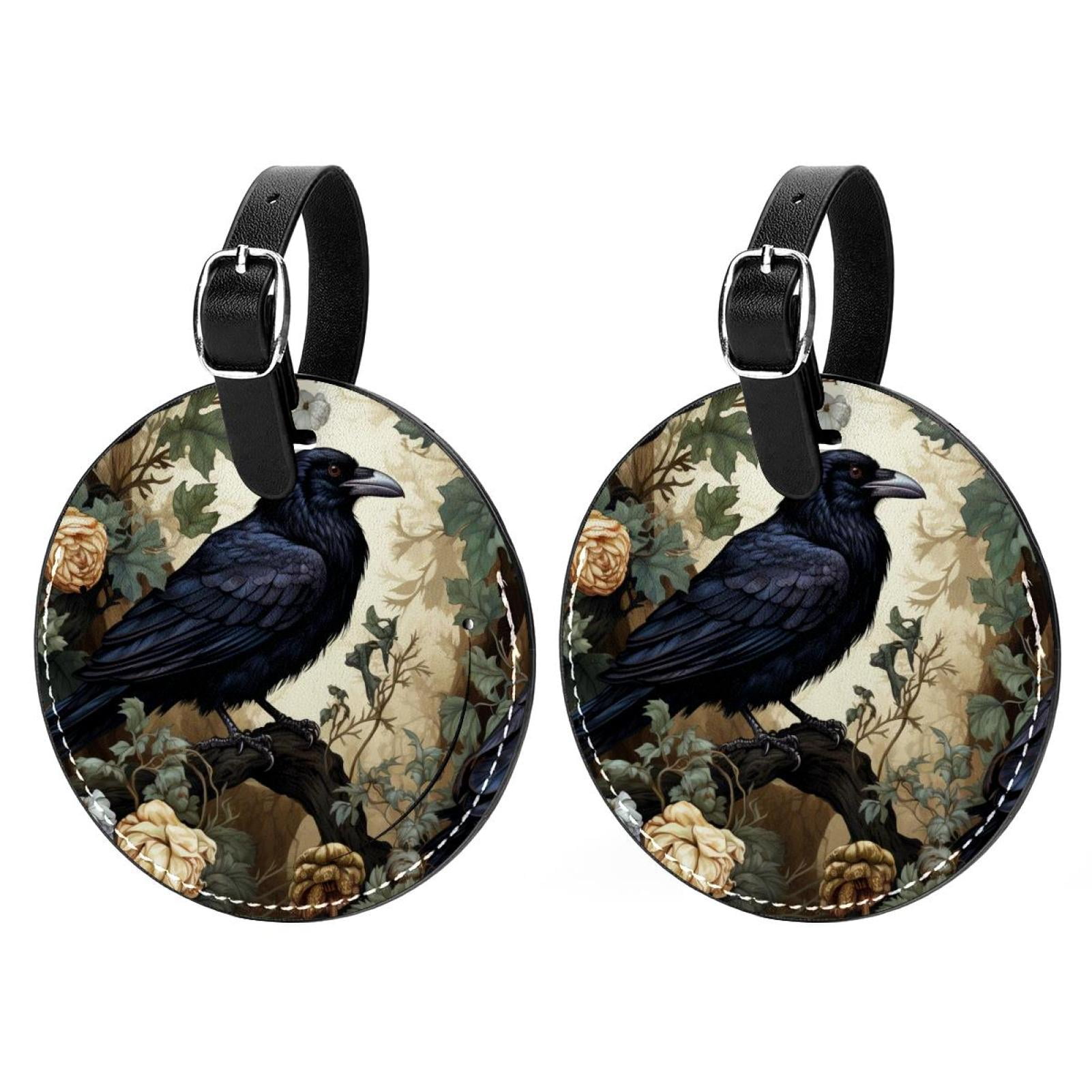 Crow 2pcs PU Leather Round Bag Tags with Privacy Cover and Name ID Tag ...