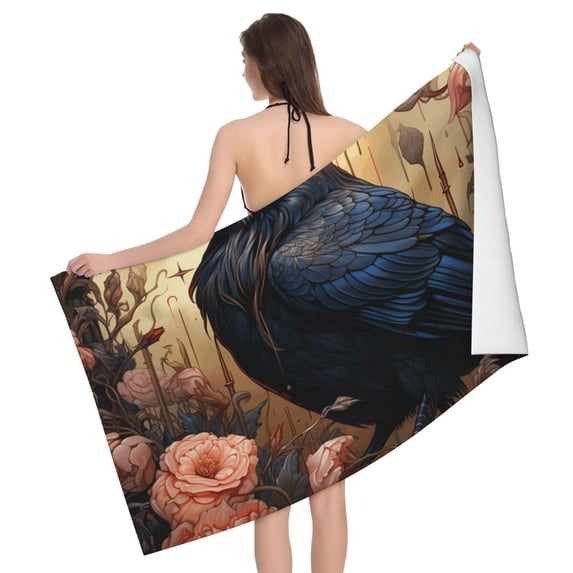 Crow And Flowers Raven Gothic Beach Bath Towel Gym Spa Shower Towels ...