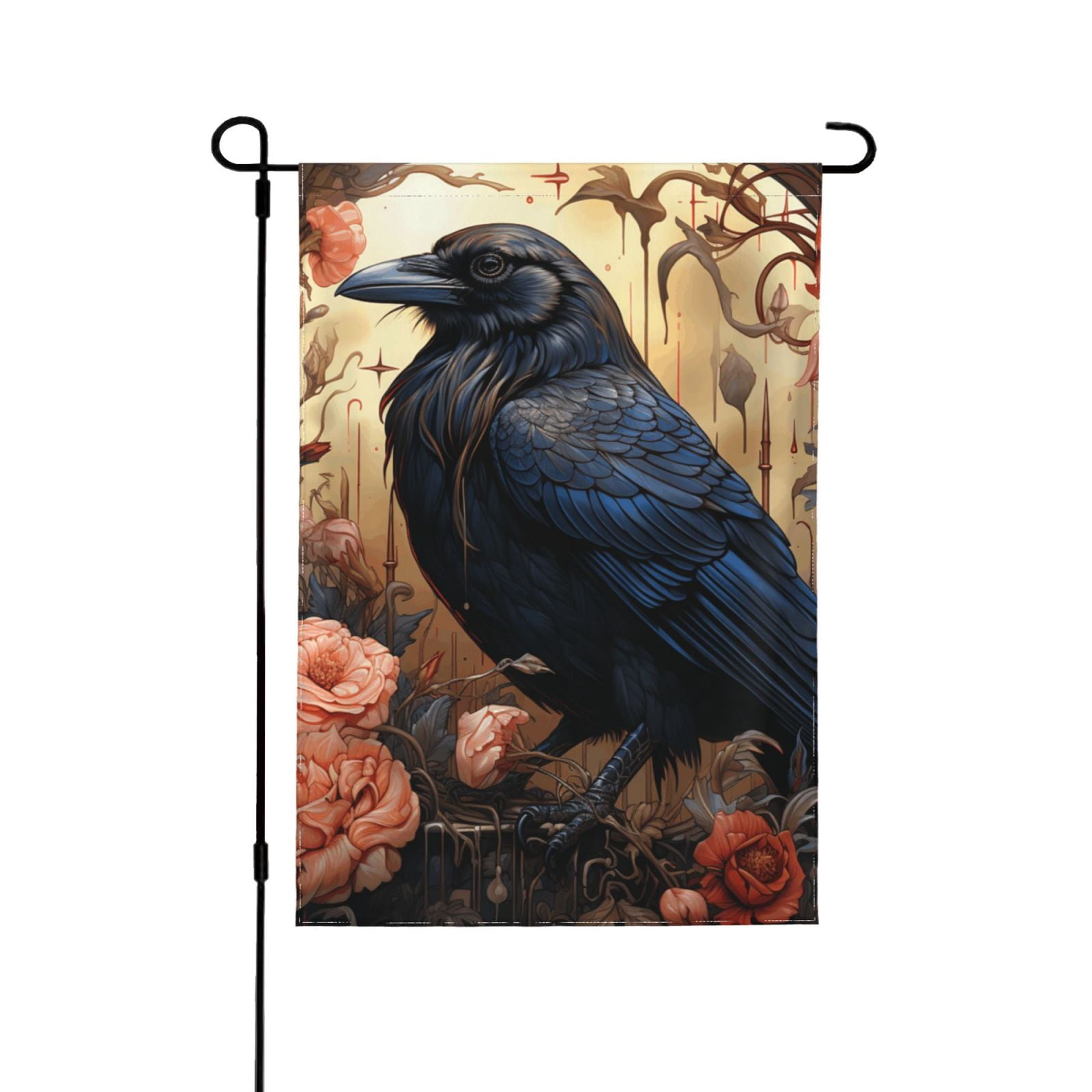 Crow And Flowers Raven Gothic Double Sided Garden Flag 28x40 Outdoor ...