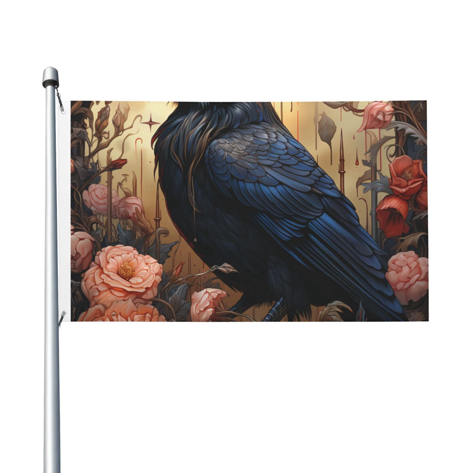 Crow And Flowers Raven Gothic Flag 3X5 Ft Garden Yard House Flags ...