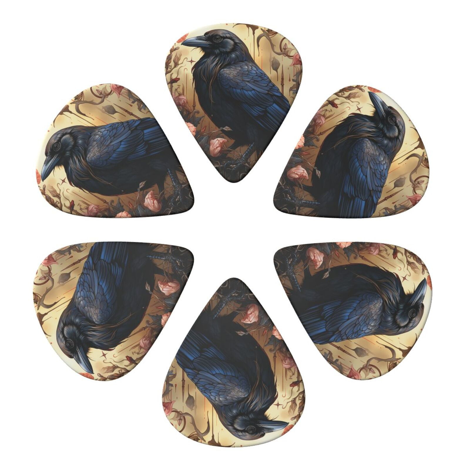 Crow And Flowers Raven Gothic Guitar Pick 6 Pack for Bass Acoustic ...