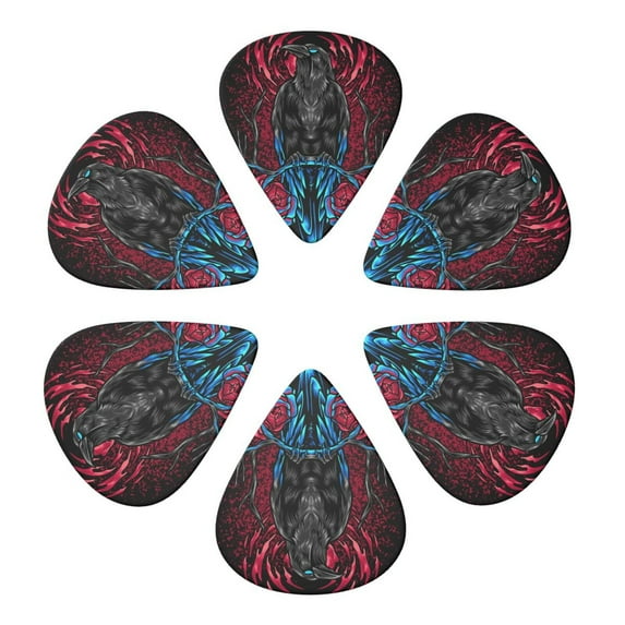 Crow And Flowers Raven Gothic Guitar Pick 6 Pack for Bass Acoustic ...