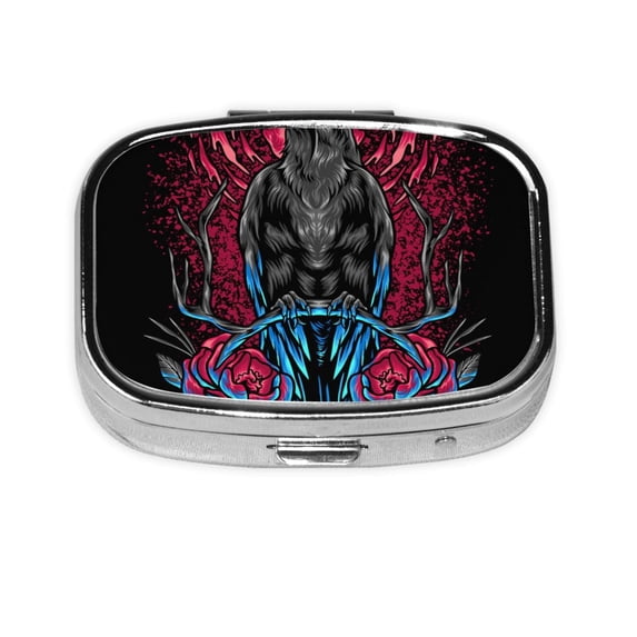 Crow And Flowers Raven Gothic Square Pill Box 2 Compartment Pill Case ...