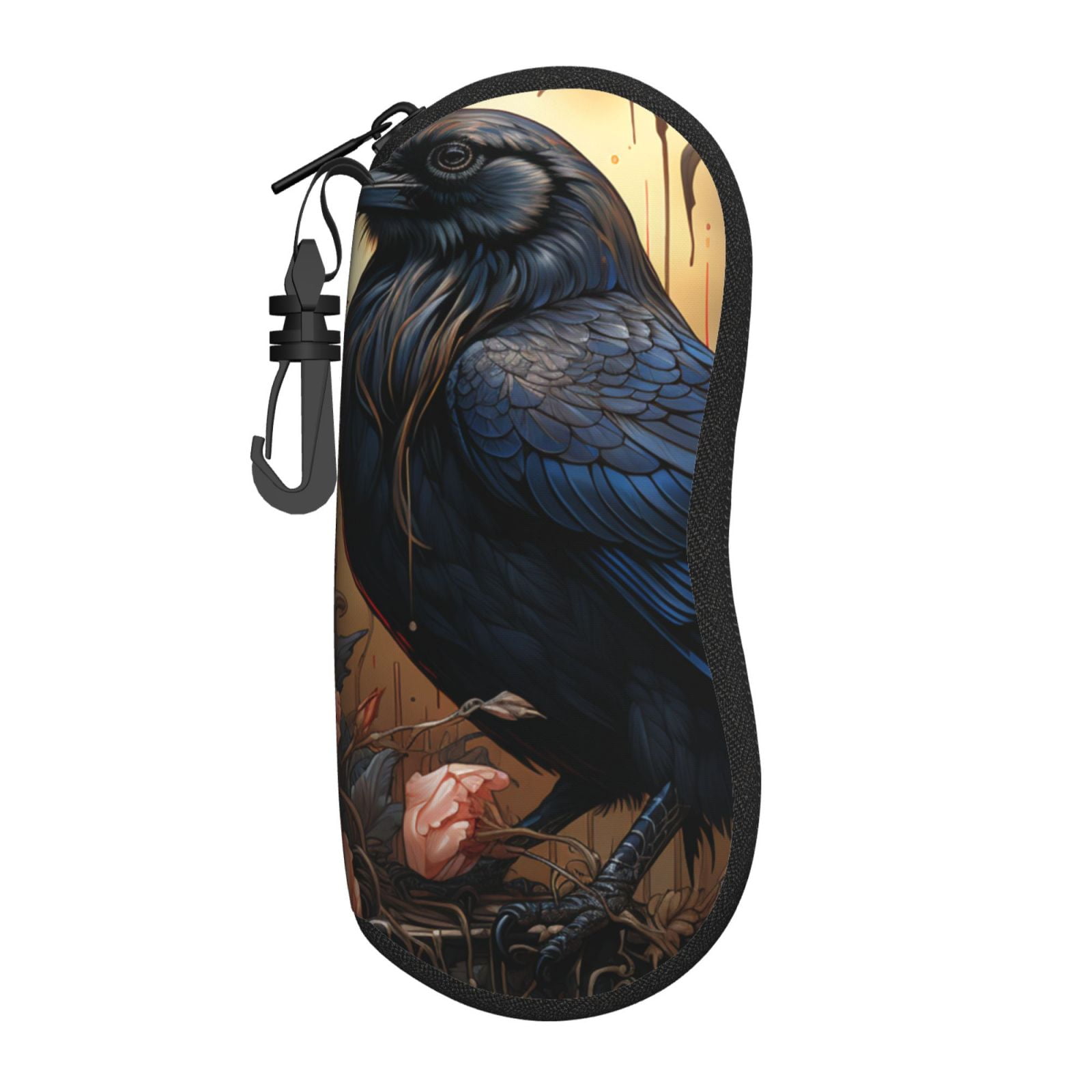 Crow And Flowers Raven Gothic Sunglasses Case Travel Zipper Eyeglass ...
