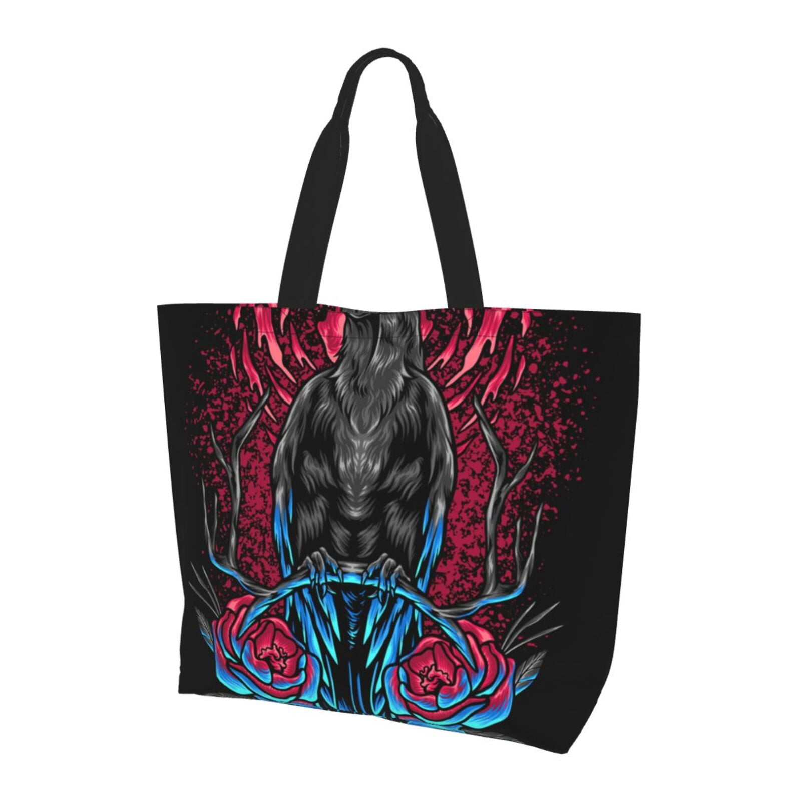Crow And Flowers Raven Gothic Women Reusable Bag Large Shoulder Handbag ...