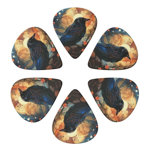 Crow And Flowers Raven Moon Art Guitar Pick 6 Pack for Bass Acoustic ...