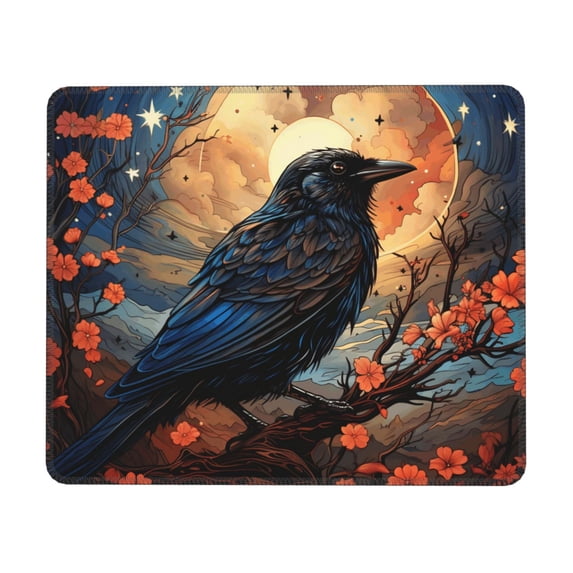 Crow And Flowers Raven Moon Art Mouse Pad Non-Slip Rubber Gaming ...