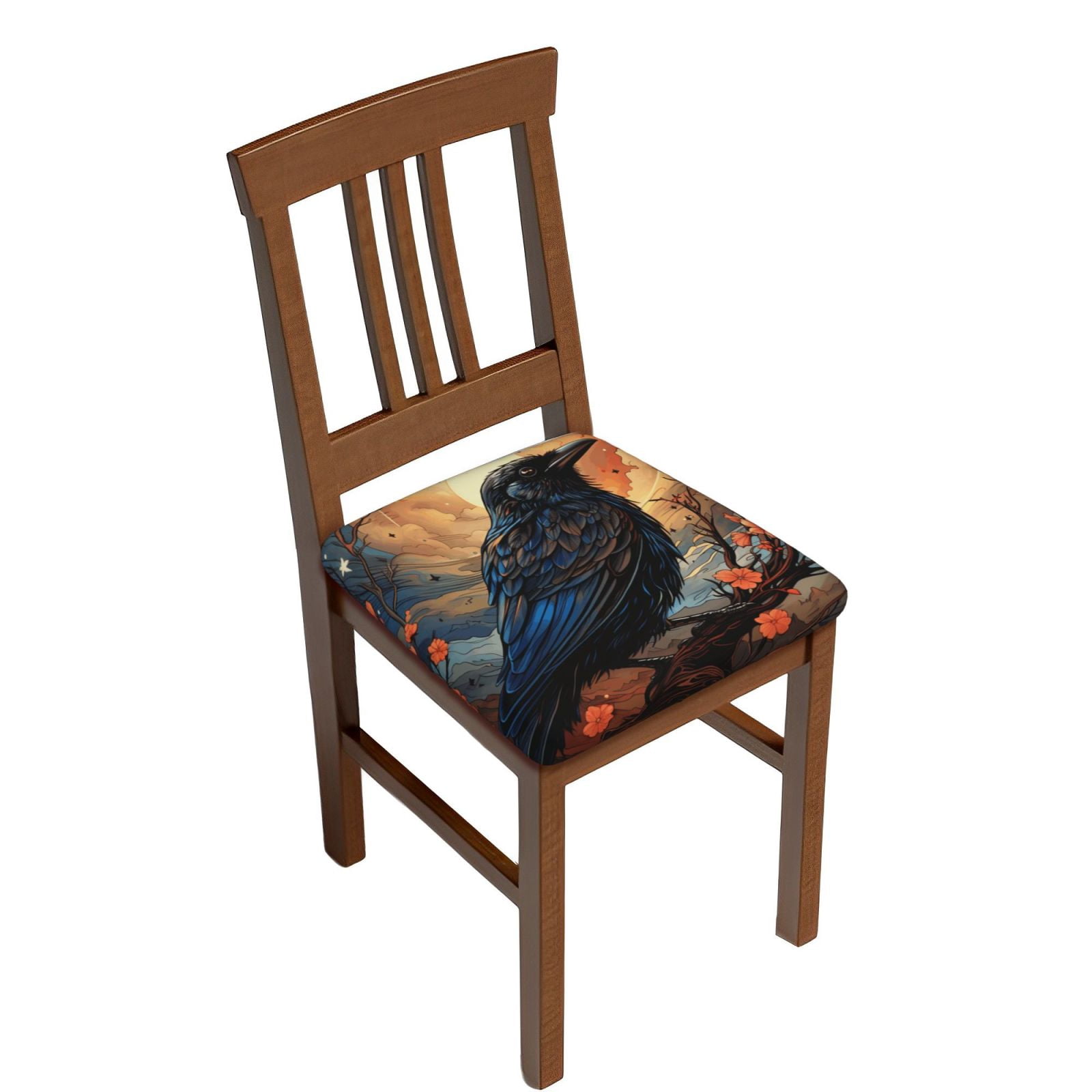 Crow And Flowers Raven Moon Art Square Chair Seat Cushion Cover Six ...