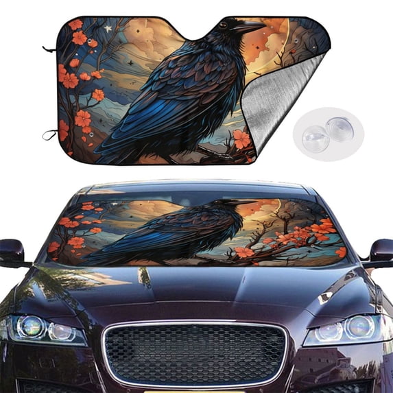 Crow And Flowers Raven Moon Art Windshield Sunshade Sun Shade Front ...