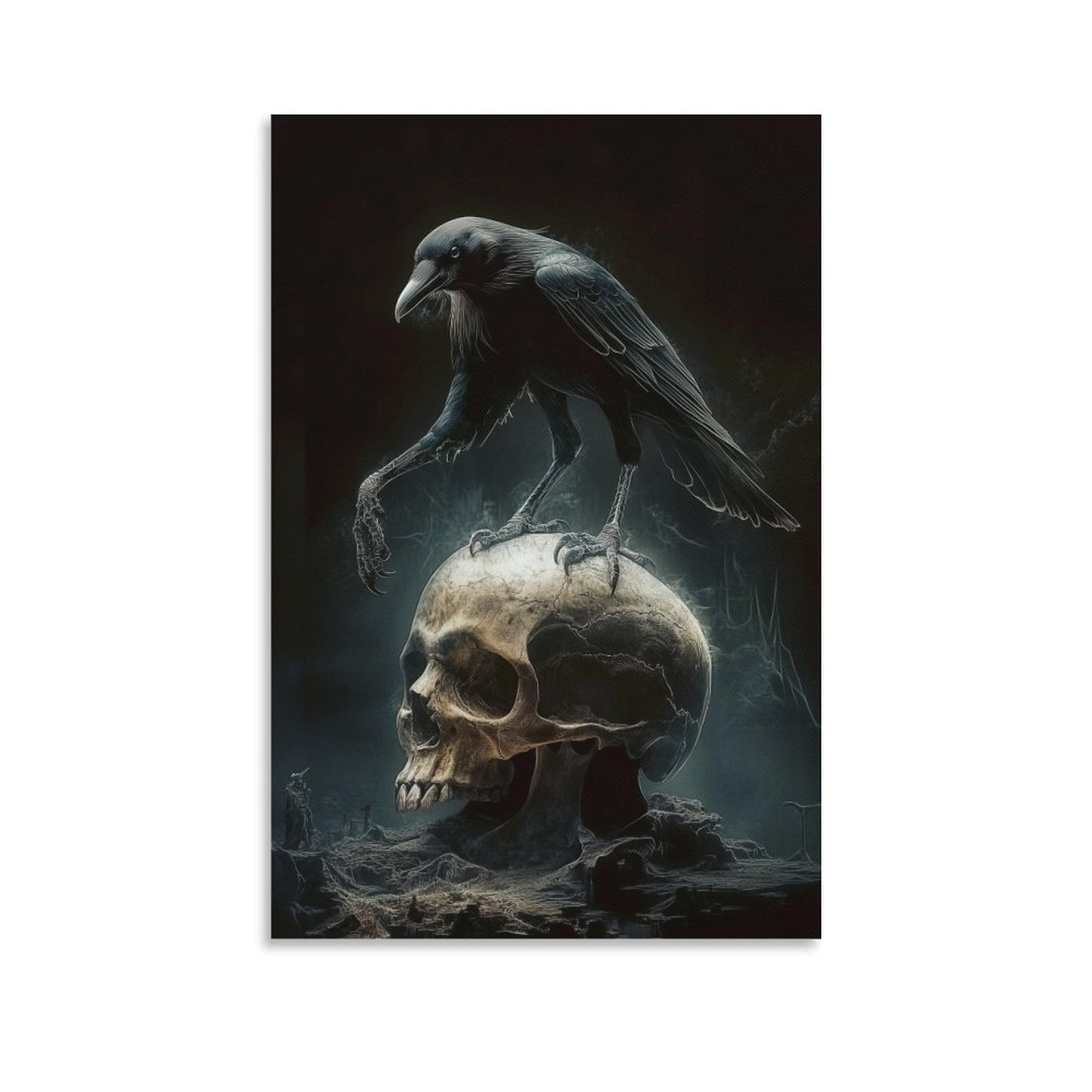 Crow And Skull Artwork Print Photo Art Painting Canvas Poster Home ...